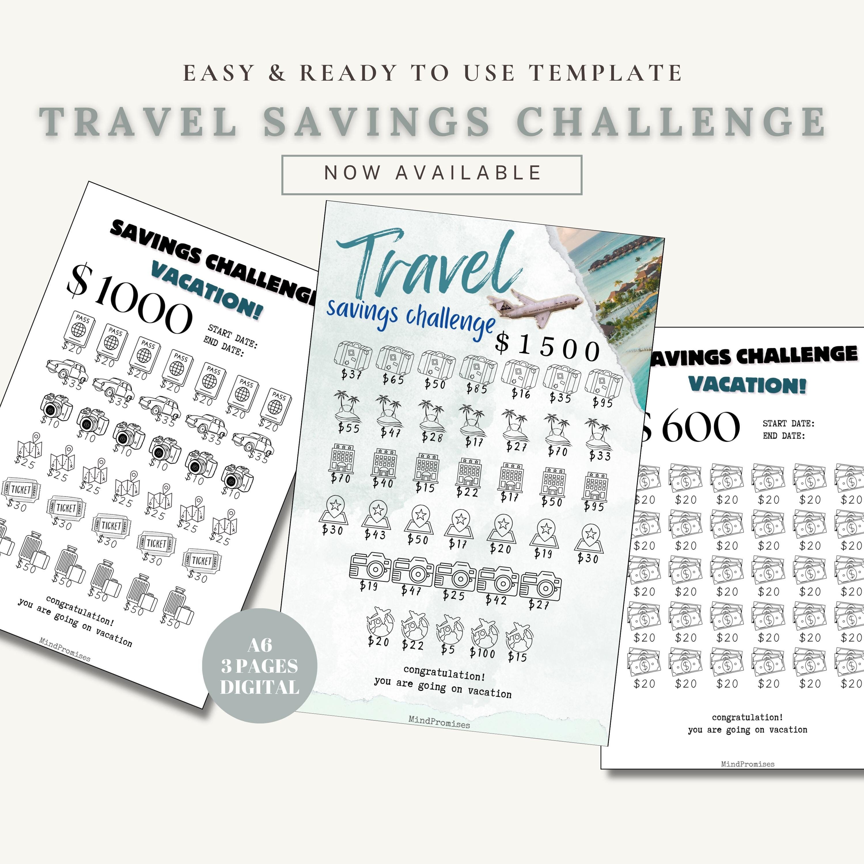 Travel Savings Challenge Printable Vacation Savings Challenge Bundle ...