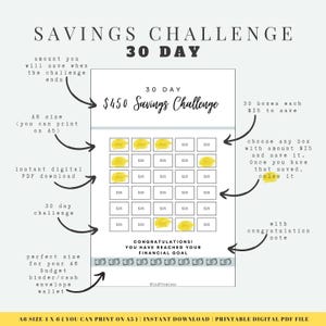 30 Day Savings Challenge Printable, Personal Finance, A6 Savings ...