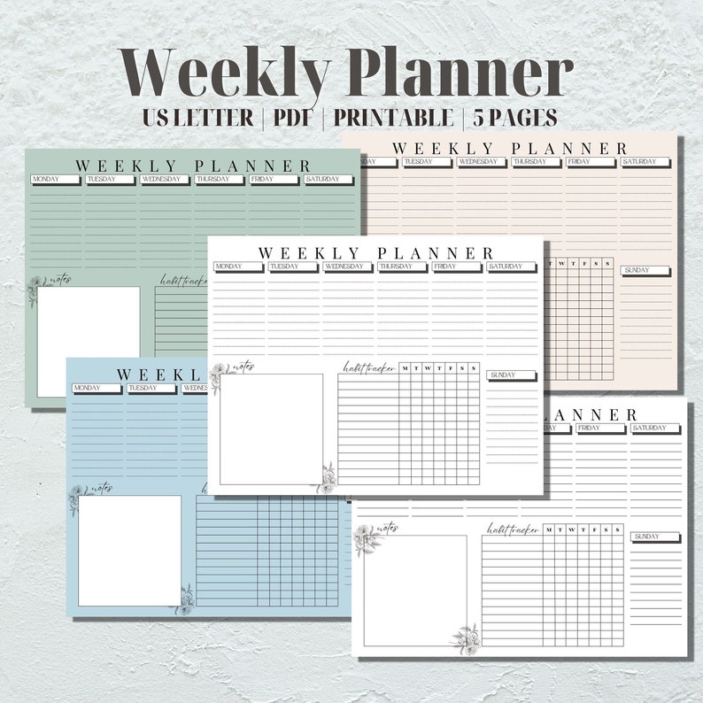 Weekly Planner Printable Digital Undated US Letter PDF - Etsy