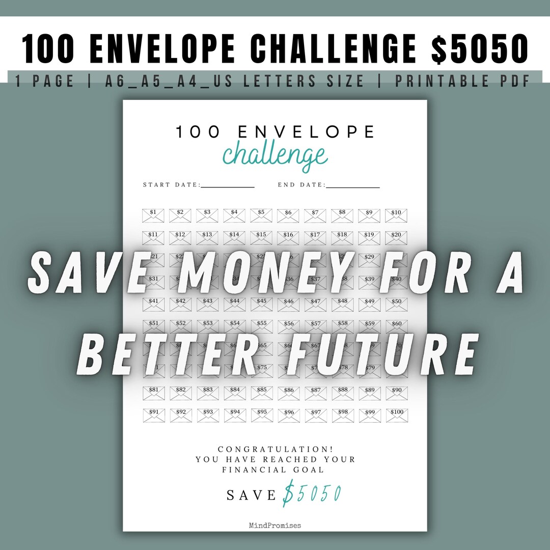 100 Envelope Savings Challenge Printable, Finance Tracker (digital ...