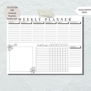 Weekly Planner Printable Digital Undated US Letter PDF - Etsy