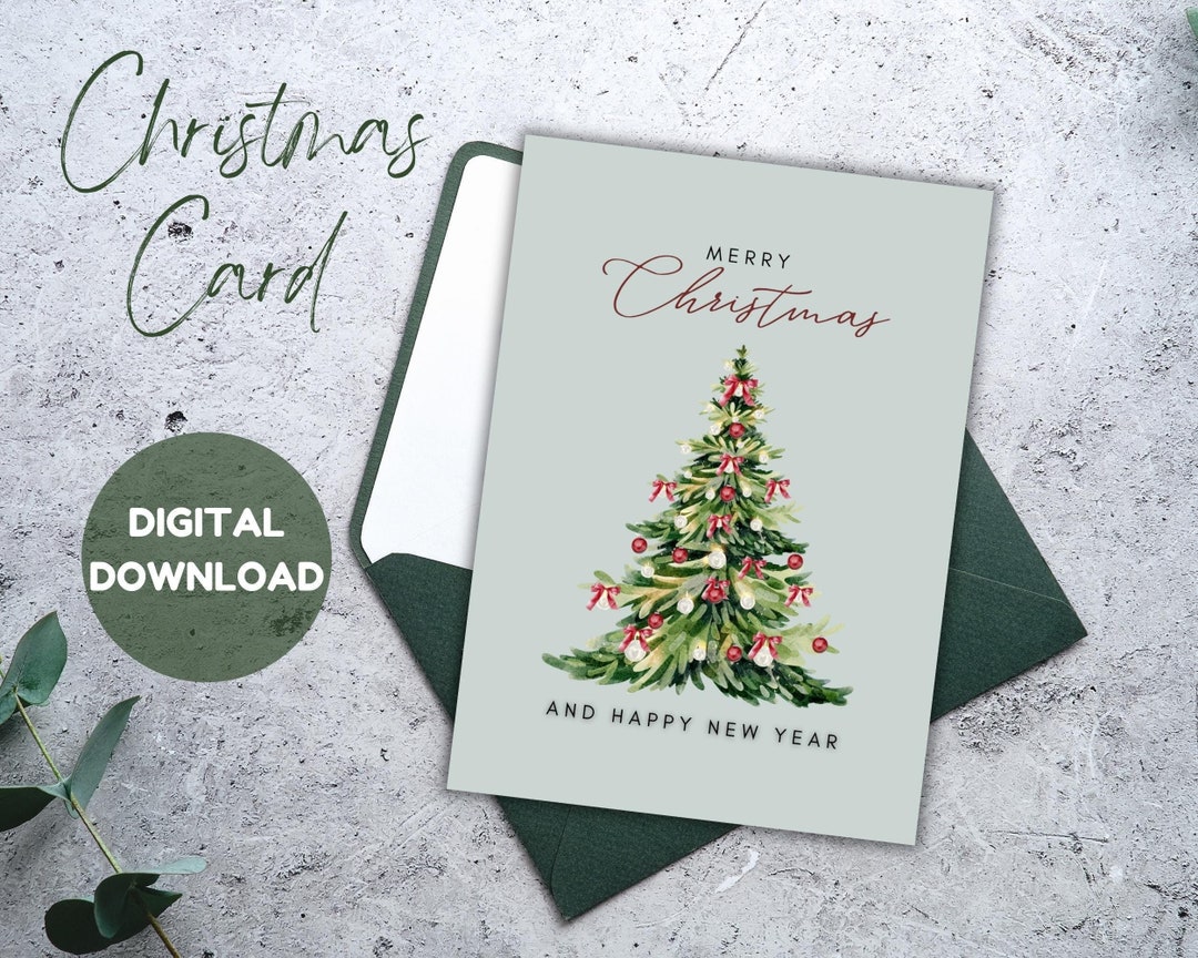 Vintage Christmas Tree Card, Printable Holiday Card (digital Download ...