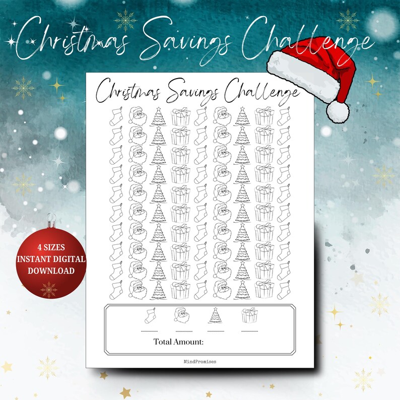 Christmas Savings Challenge Printable Tracker Money Saving Christmas ...