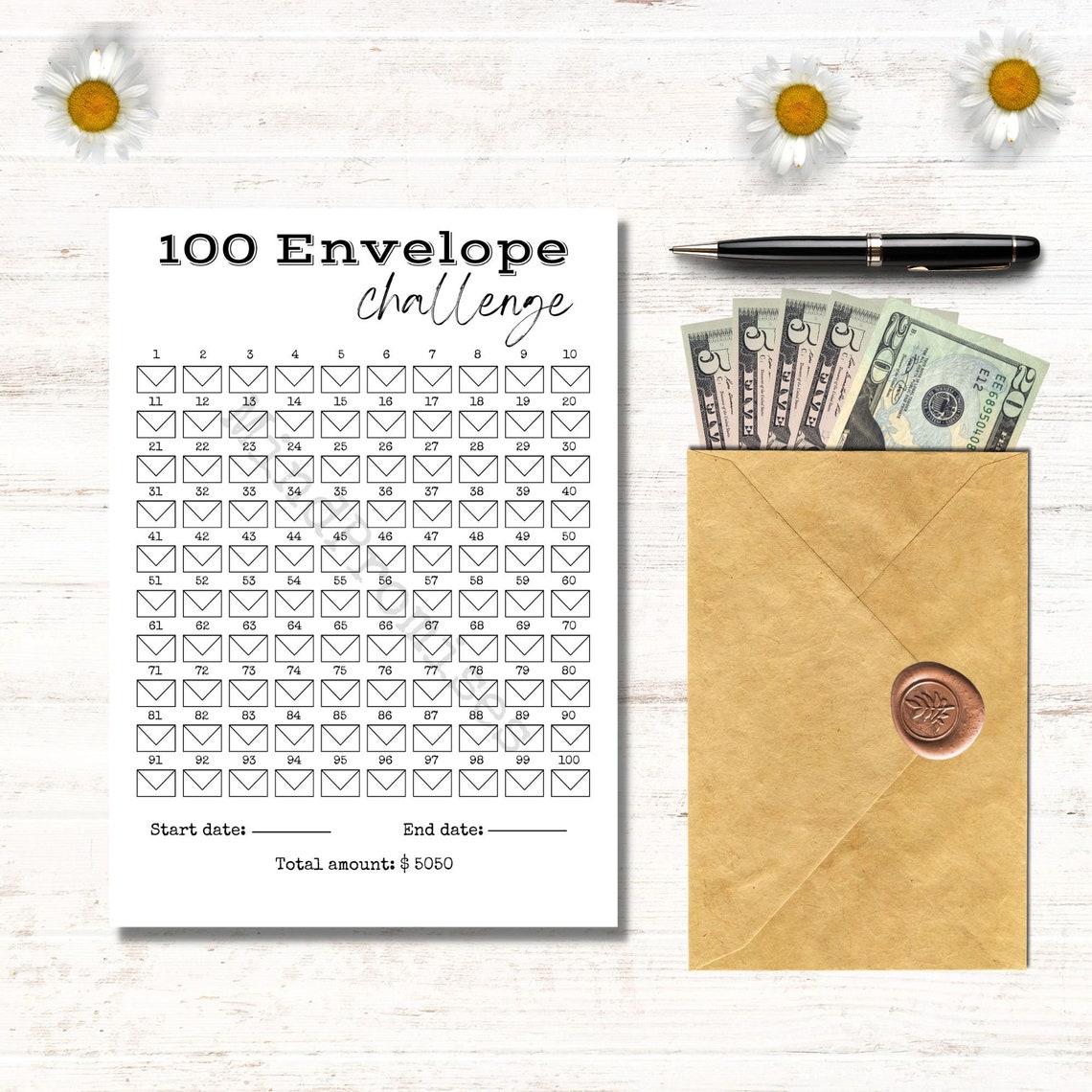 Printable 100 Envelope Savings Challenge Tracker, Save 5050 Dollar - Etsy