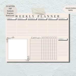 Weekly Planner Printable Digital Undated US Letter PDF - Etsy