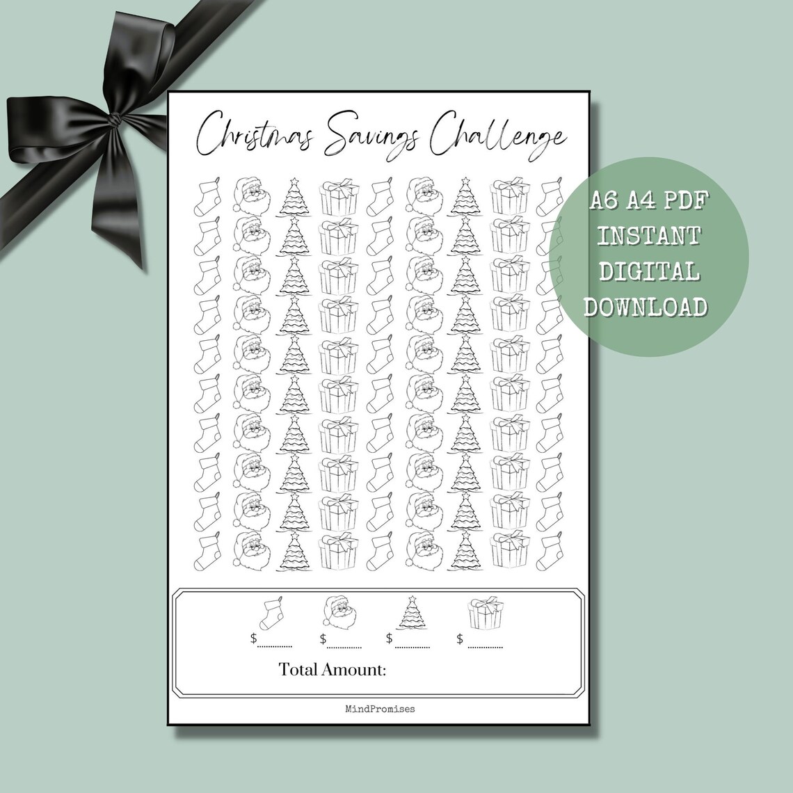 Christmas Savings Challenge Printable, Fits A6 and A4, Holiday Savings ...