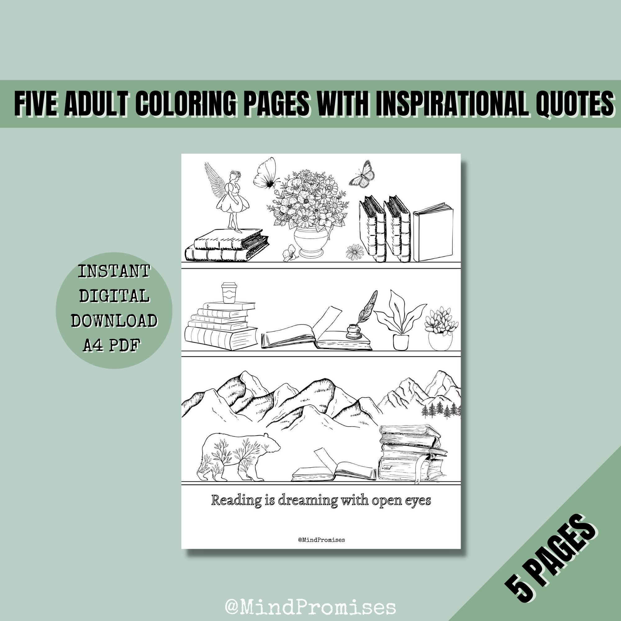 Coloring Pages Printable Adult Coloring Book With Five Sheets - Etsy
