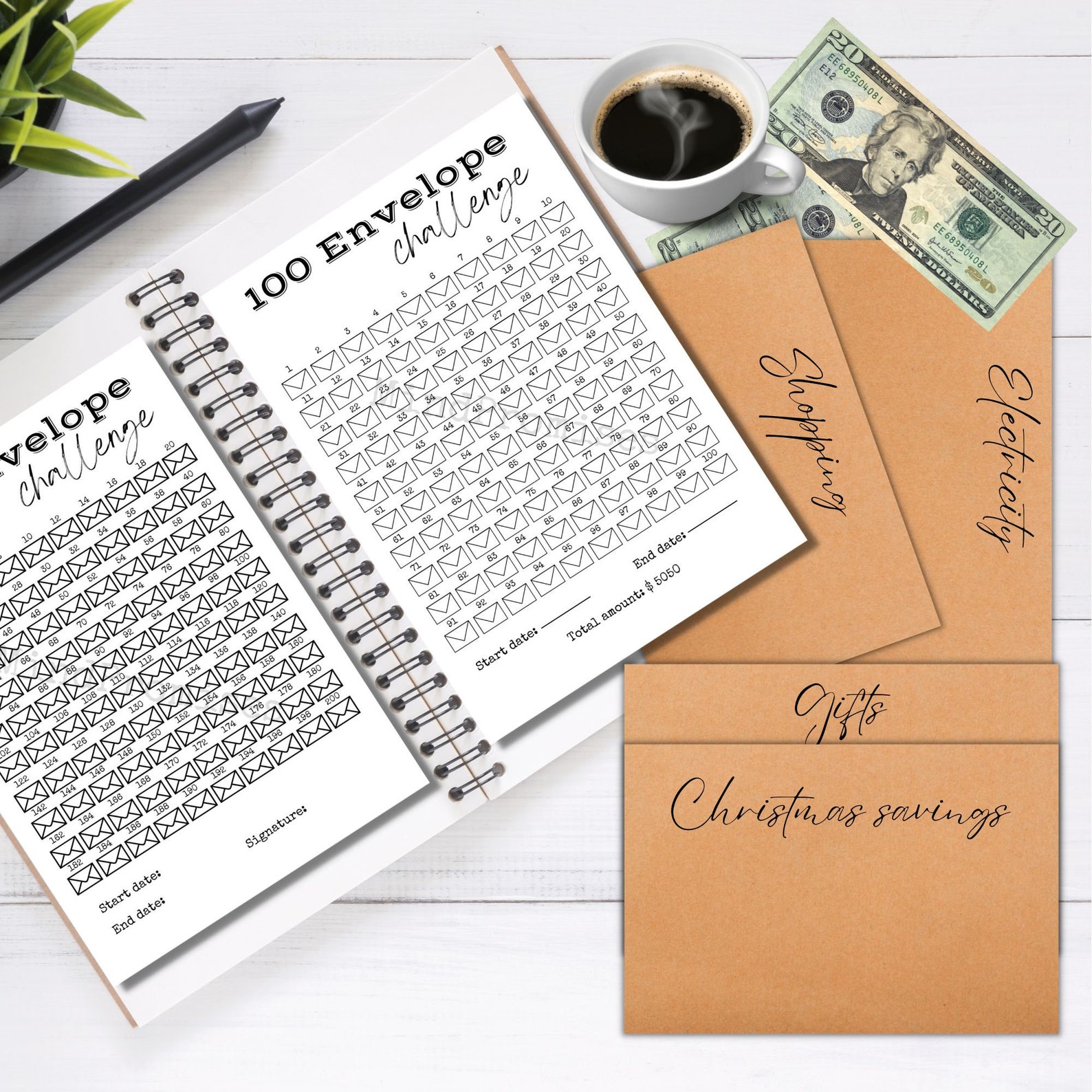 10k Printable 100 Envelope Savings Challenge Tracker - Etsy