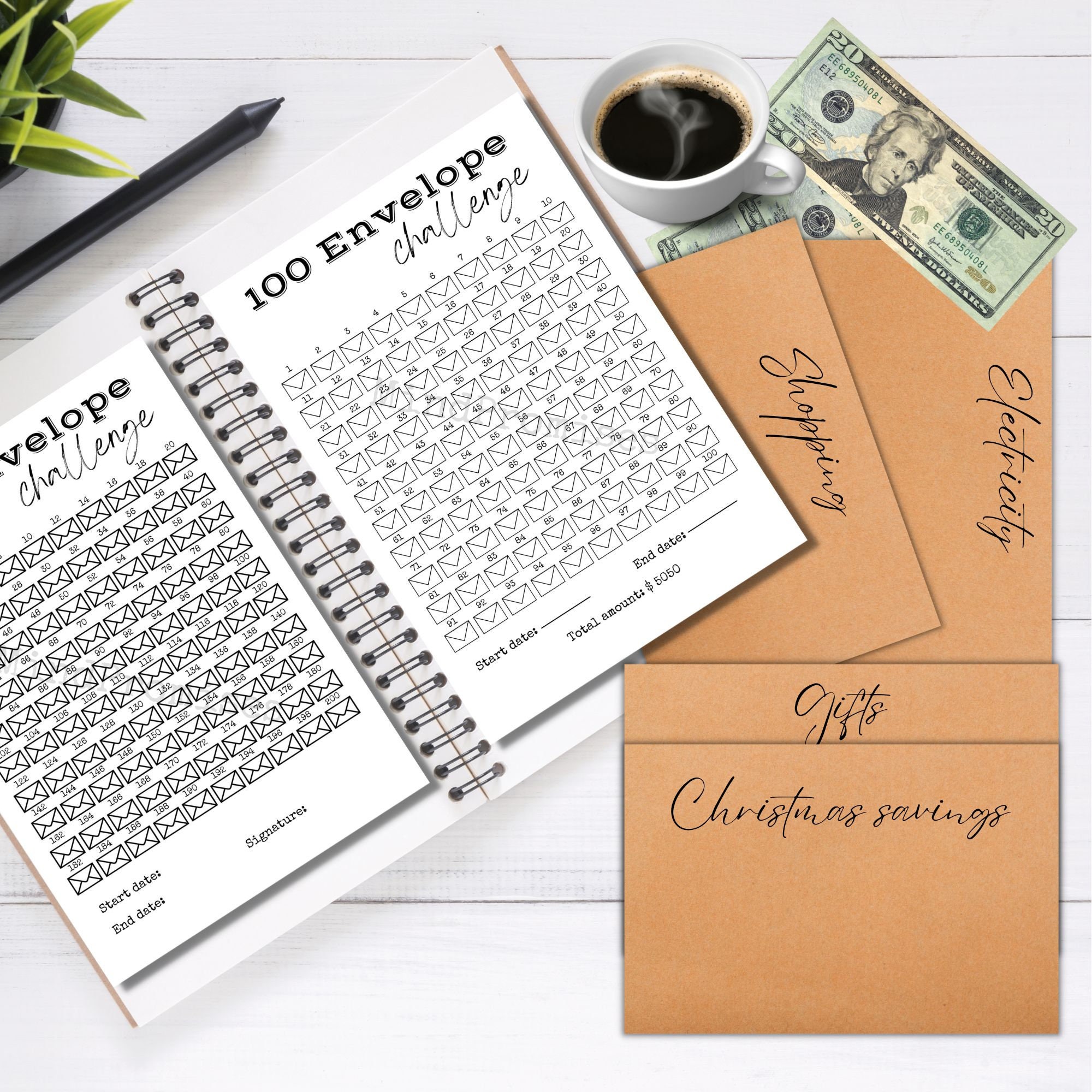 10k Printable 100 Envelope Savings Challenge Tracker - Etsy