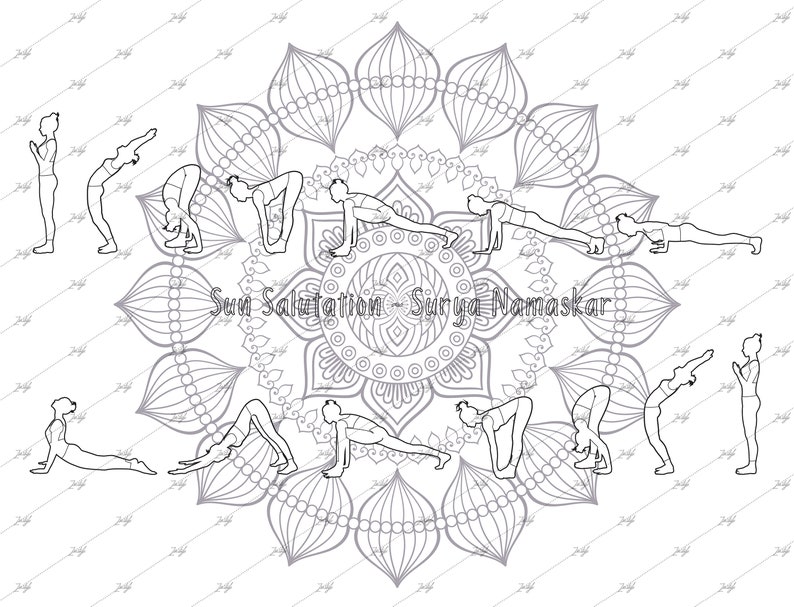 Colour-in Yoga Posters, Coloring, Sun Salutation, Surya Namaskar, Yoga ...