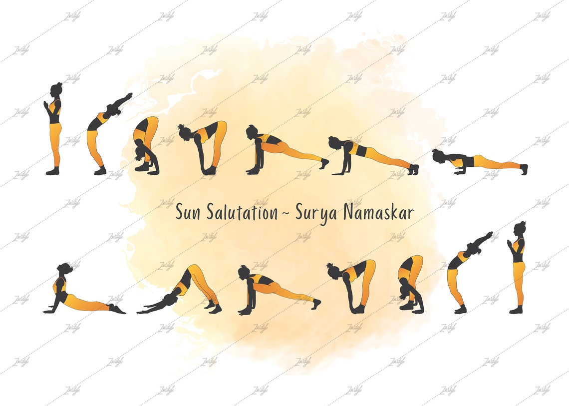 Yoga Poster, Sun Salutation Regular, Surya Namaskar, Yoga Sequence ...