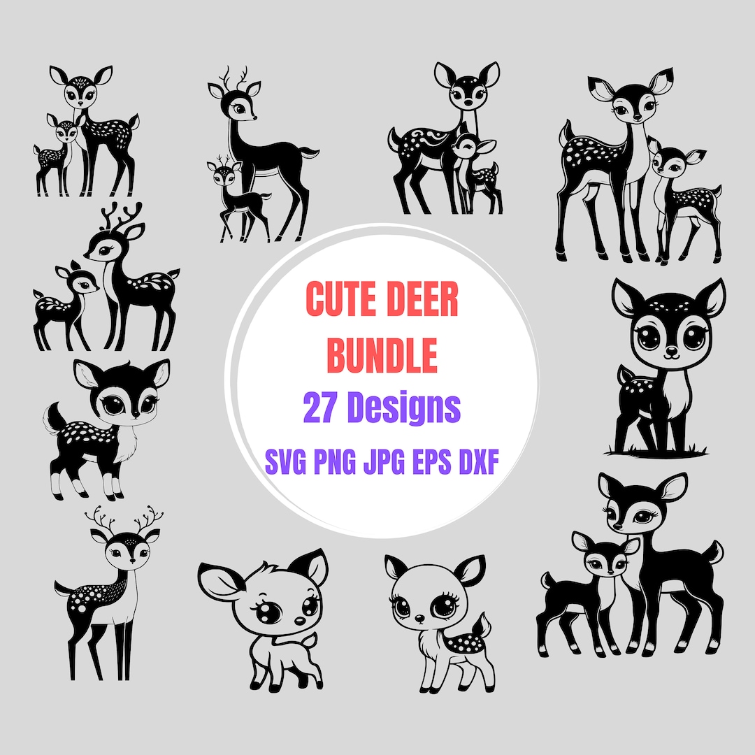 Cute Deer Bundle SVG, Baby Deer SVG, Mama Deer SVG, Deer Svg, Cute Baby ...