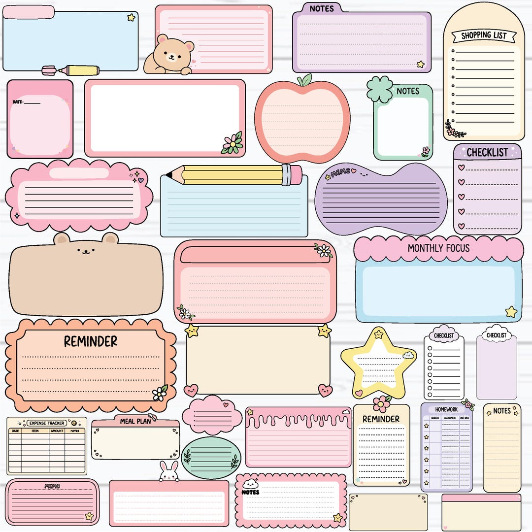 Daily Planner SVG , Cute Planner Stickers Bundle, Kawaii Notes Svg ...