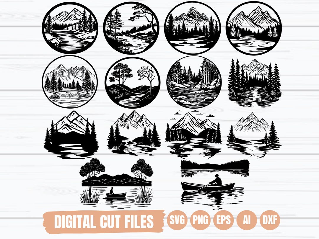 Forest Scene SVG, Mountains and Rivers SVG, Landscape Scene SVG ...