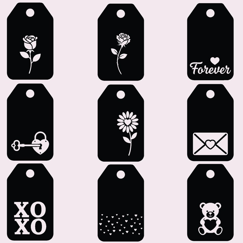 Valentine Gift Tags SVG Bundle, 27 Laser Cut Heart & Love Labels ...