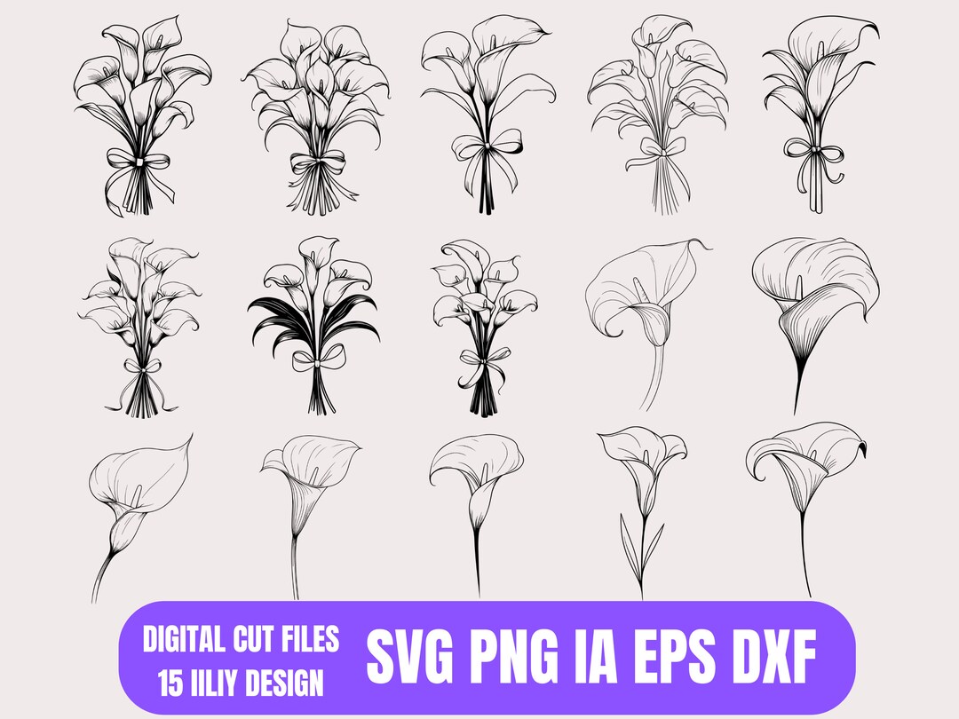 Calla Lily Flower SVG, Flower Bouquet SVG, Floral Line Art, Easter ...