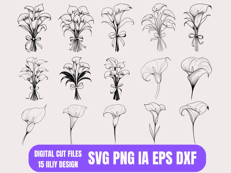 Calla Lily Flower SVG, Flower Bouquet SVG, Floral Line Art, Easter ...