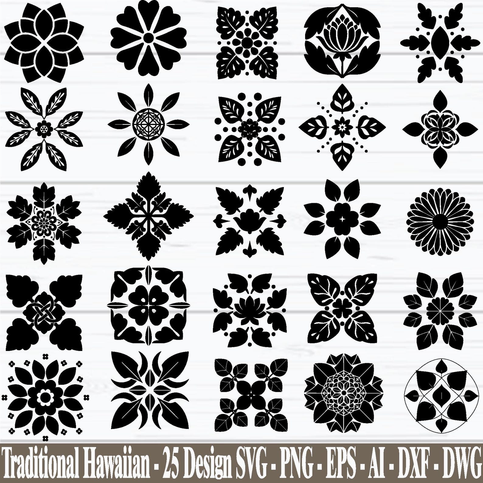 Traditional Hawaiian SVG Bundle, Hawaiian Quilt Pattern Svg, Tropical ...