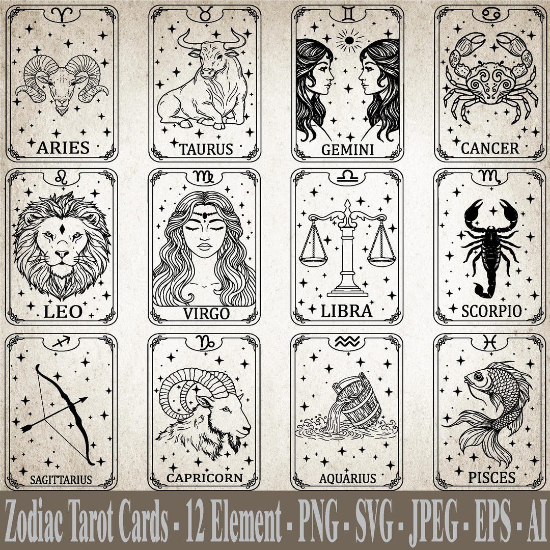 Zodiac Cards SVG, Tarot Cards SVG, Birthday Symbol SVG, Zodiac Signs ...