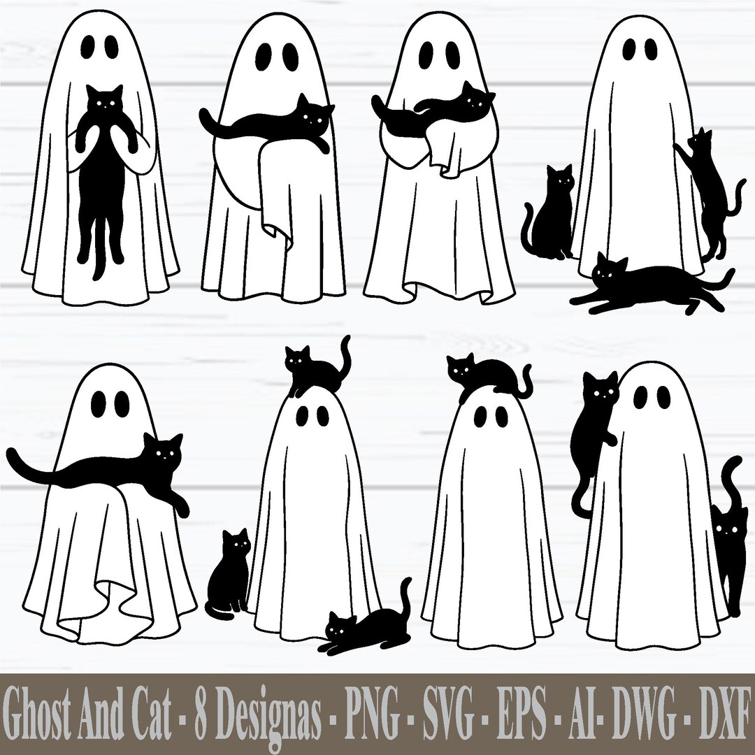 Ghost and Black Cat SVG, Cute Halloween SVG, Boo SVG, Spooky Black Cat ...