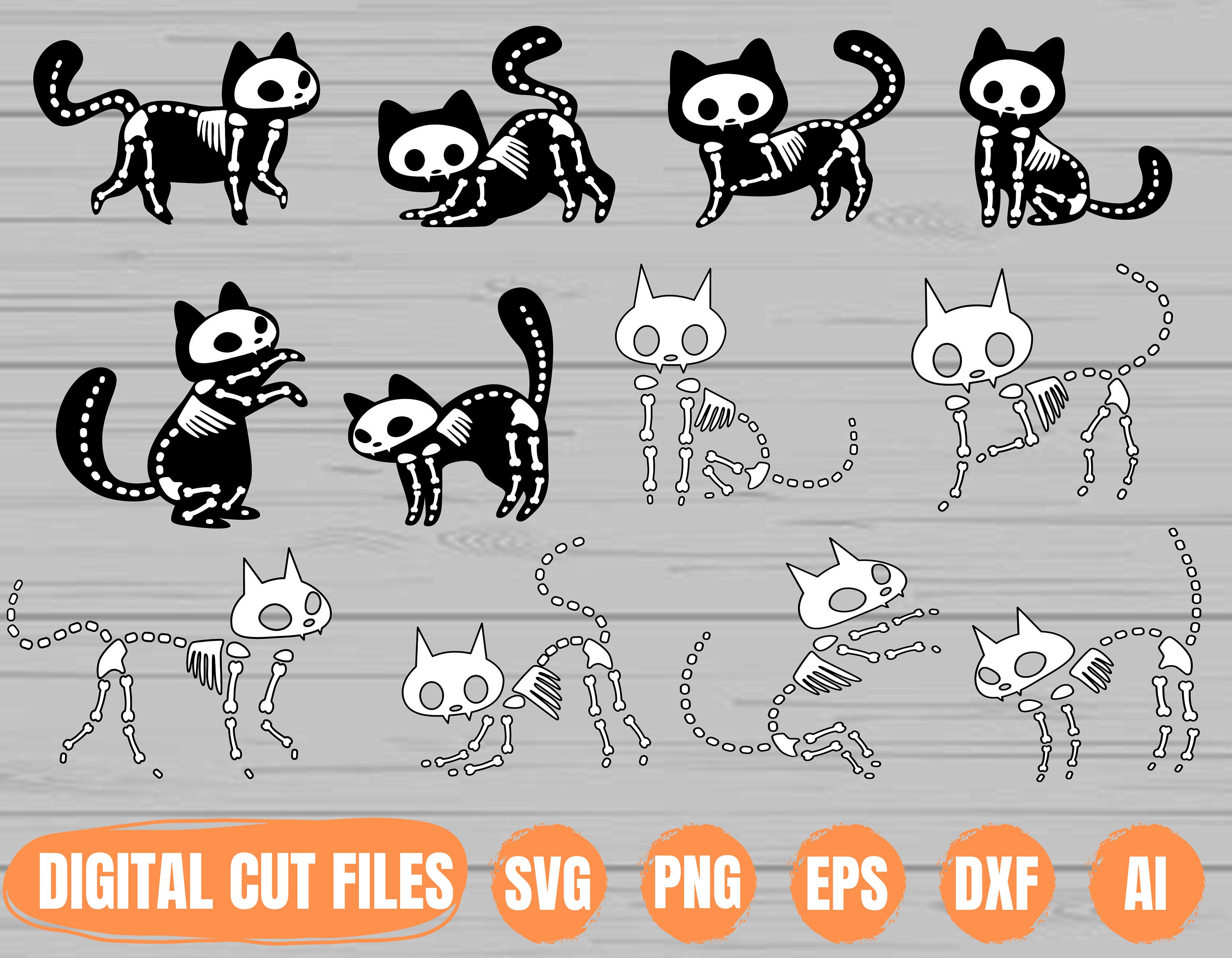 Black Cat Svg, Skeleton Cat Svg, Funny Halloween Cat Svg, Kitten Svg ...
