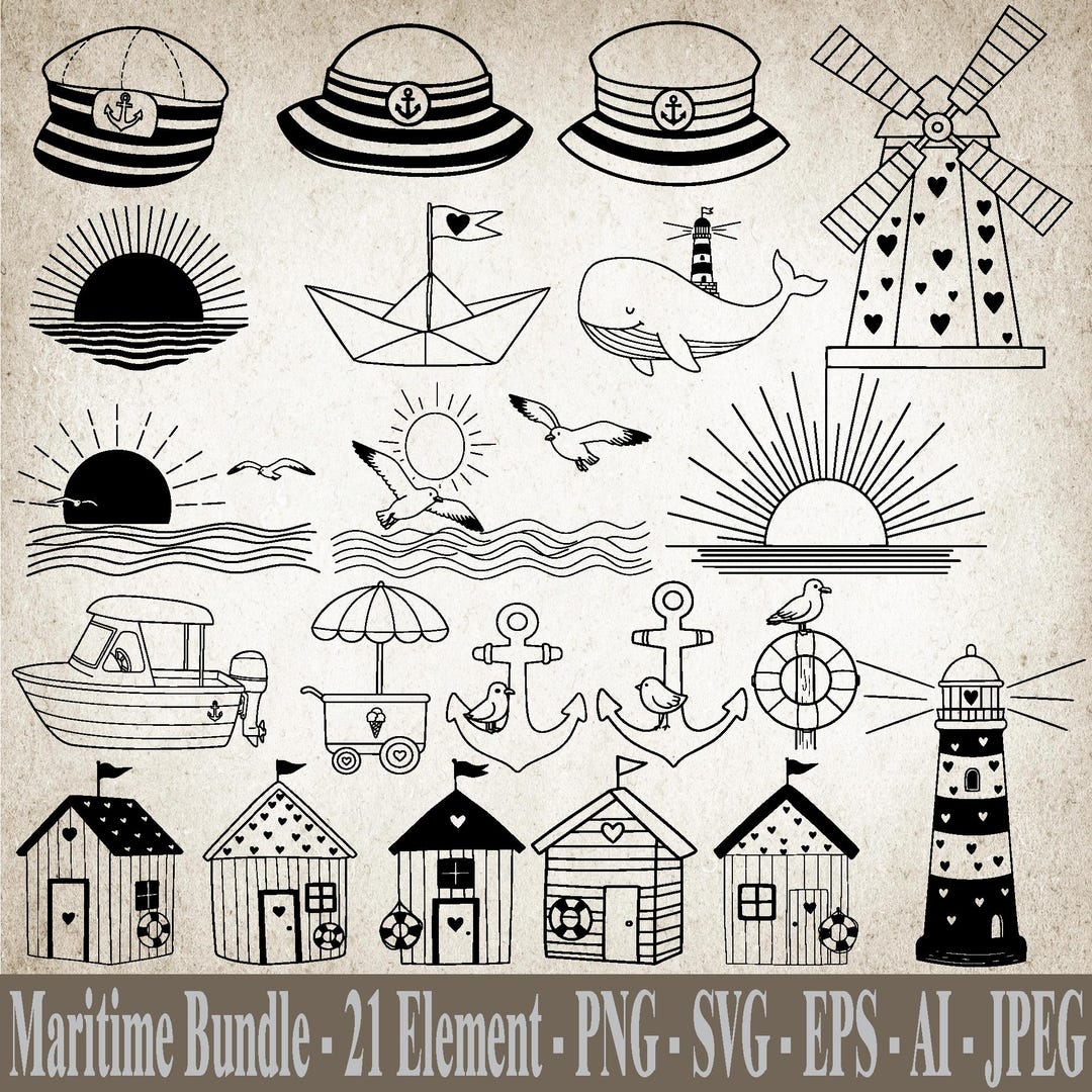 Maritime SVG, Lighthouse SVG, Boat Outline, Seagull Svg, Anchor Svg ...