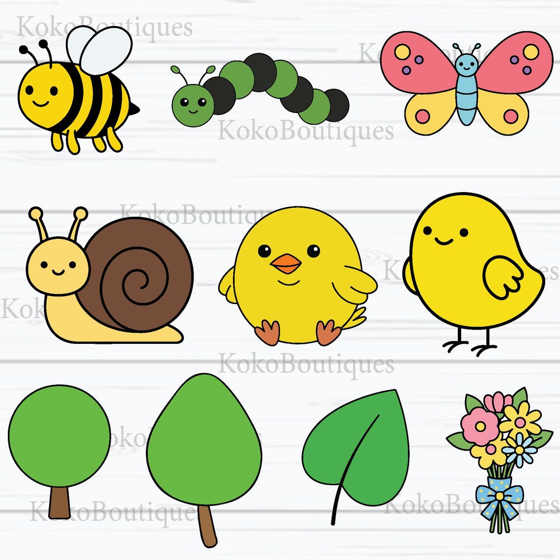 Cute Spring SVG Bundle, Cute Spring Clipart, Kawaii Spring Png, Nursery ...