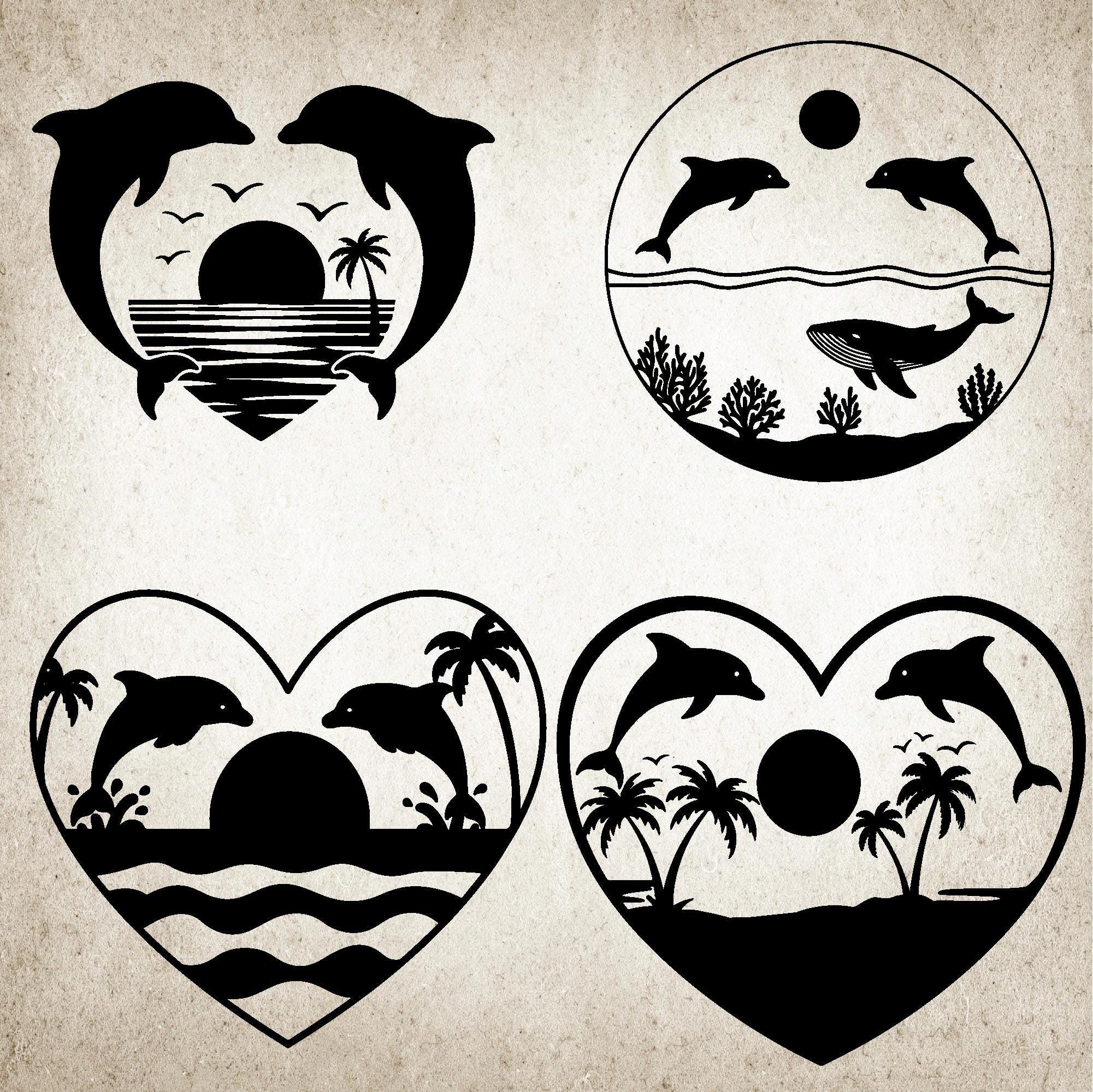 Dolphin SVG, Dolphin SVG Bundle, Tropical Beach Scene SVG, Tropical ...