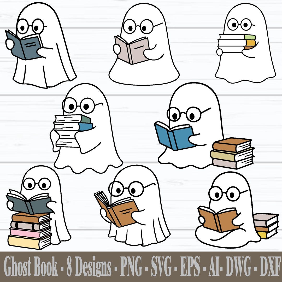 Ghost Reading Books SVG, Cute Ghost Book SVG, Book Lover Halloween SVG ...