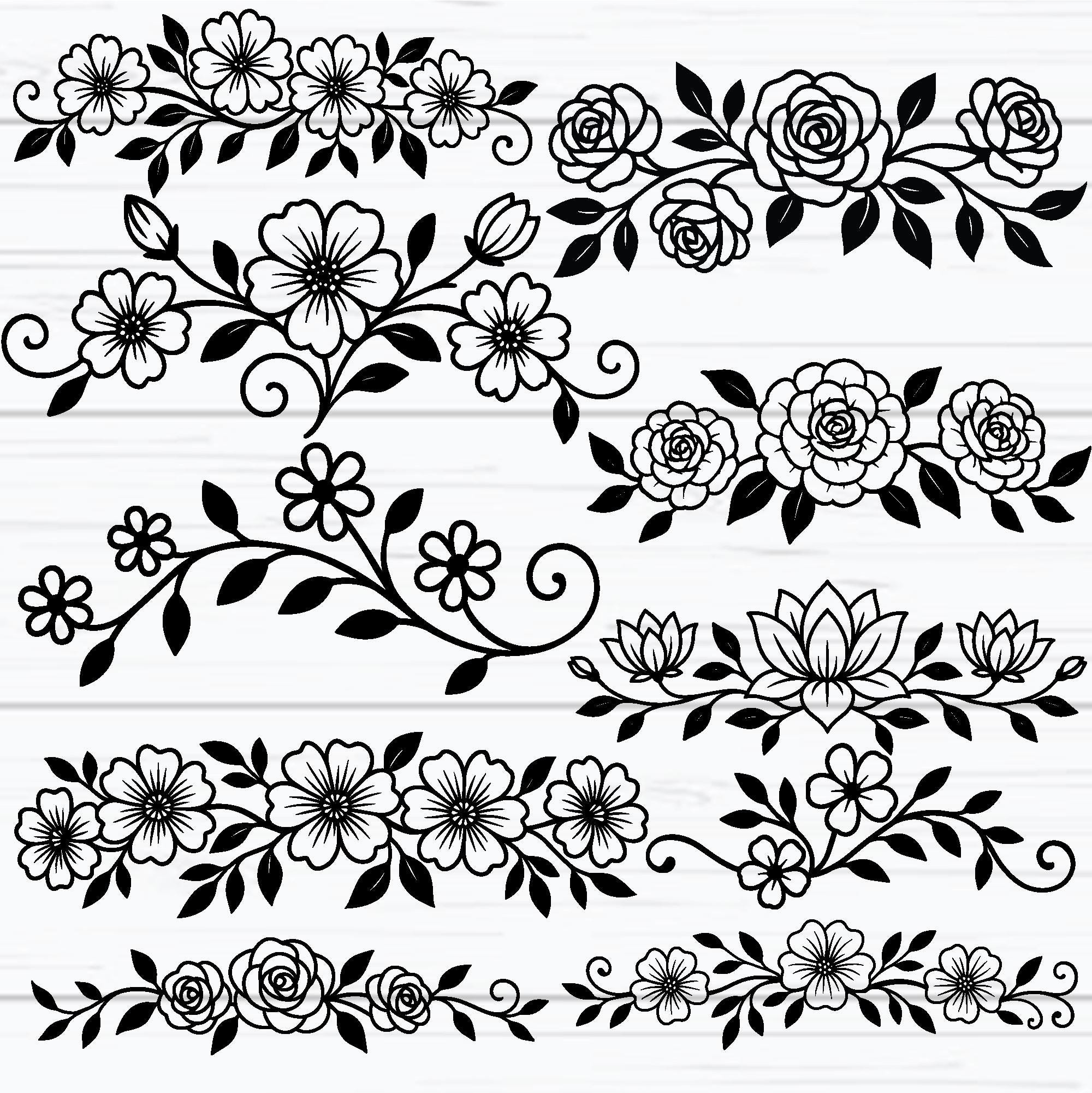 Floral Divider SVG, Flower Border Svg, Decorative Text Dividers, Flower ...