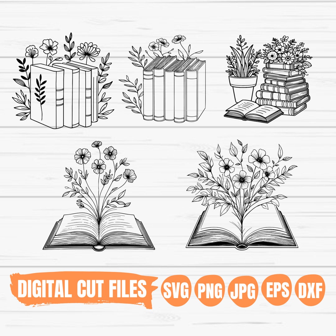 Floral Book SVG, Book With Flowers SVG, Flowers Growing Out of a Book ...