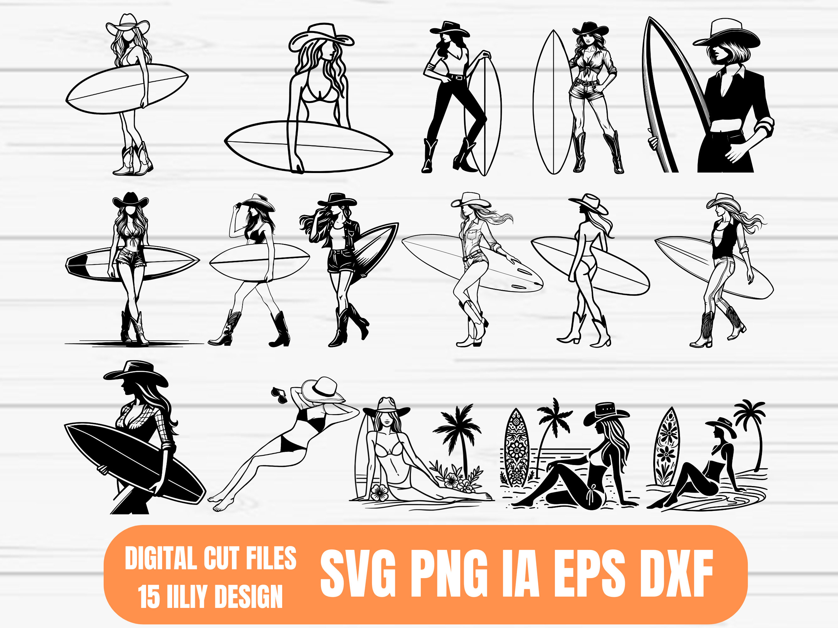 Cowgirl Summer Svg, Western Coastal Cowgirl Svg, Cowgirl Surf Svg Bundle, Cowgirl at Beach ...