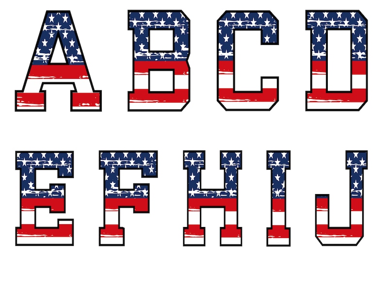 Patriotic Alphabet PNG Sublimation, Bundle Alpha PNG Letters, Retro ...