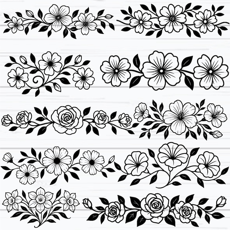 Floral Divider SVG, Flower Border Svg, Decorative Text Dividers, Flower ...