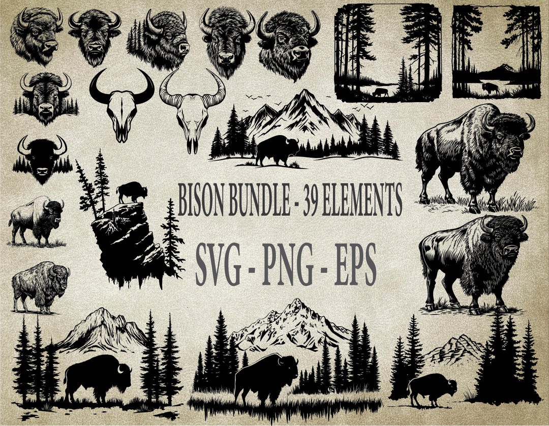 Bison Svg Bundle, American Buffalo Svg, Forest Bison Silhouette, Calf ...