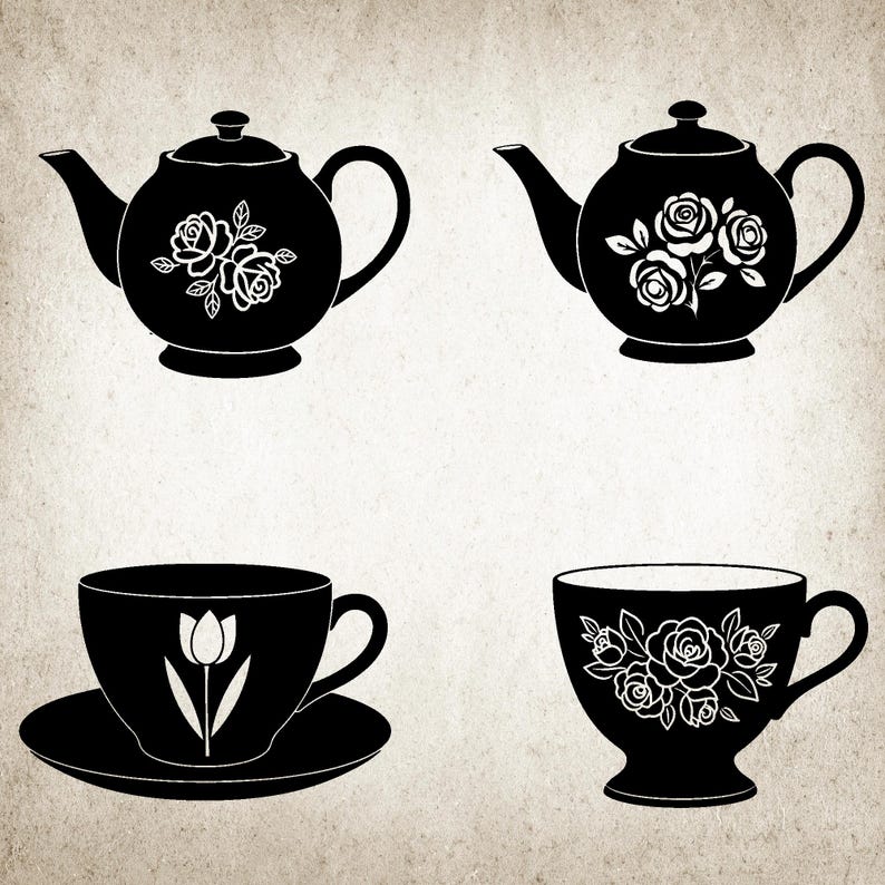 Floral Teapot SVG, Tea Cup SVG, Floral Tea Set SVG Bundle, Vintage ...