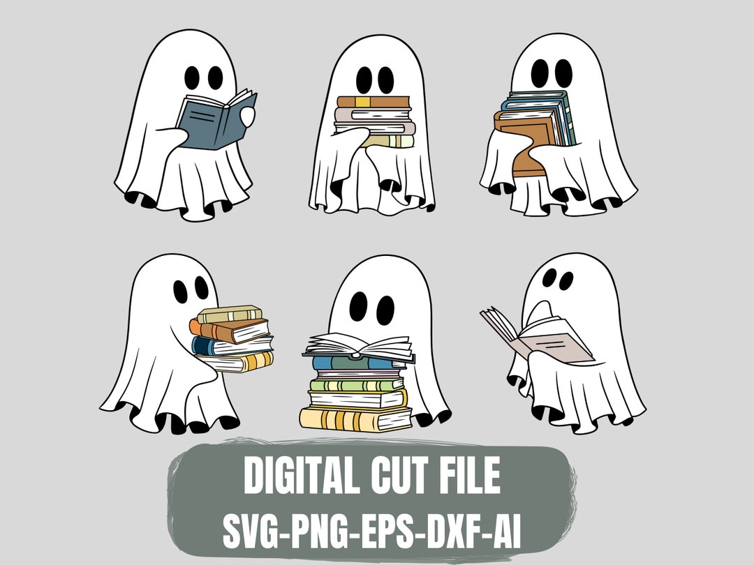 Cute Ghost Book SVG Ghost Reading Books SVG Book Lover SVG Teacher Svg ...