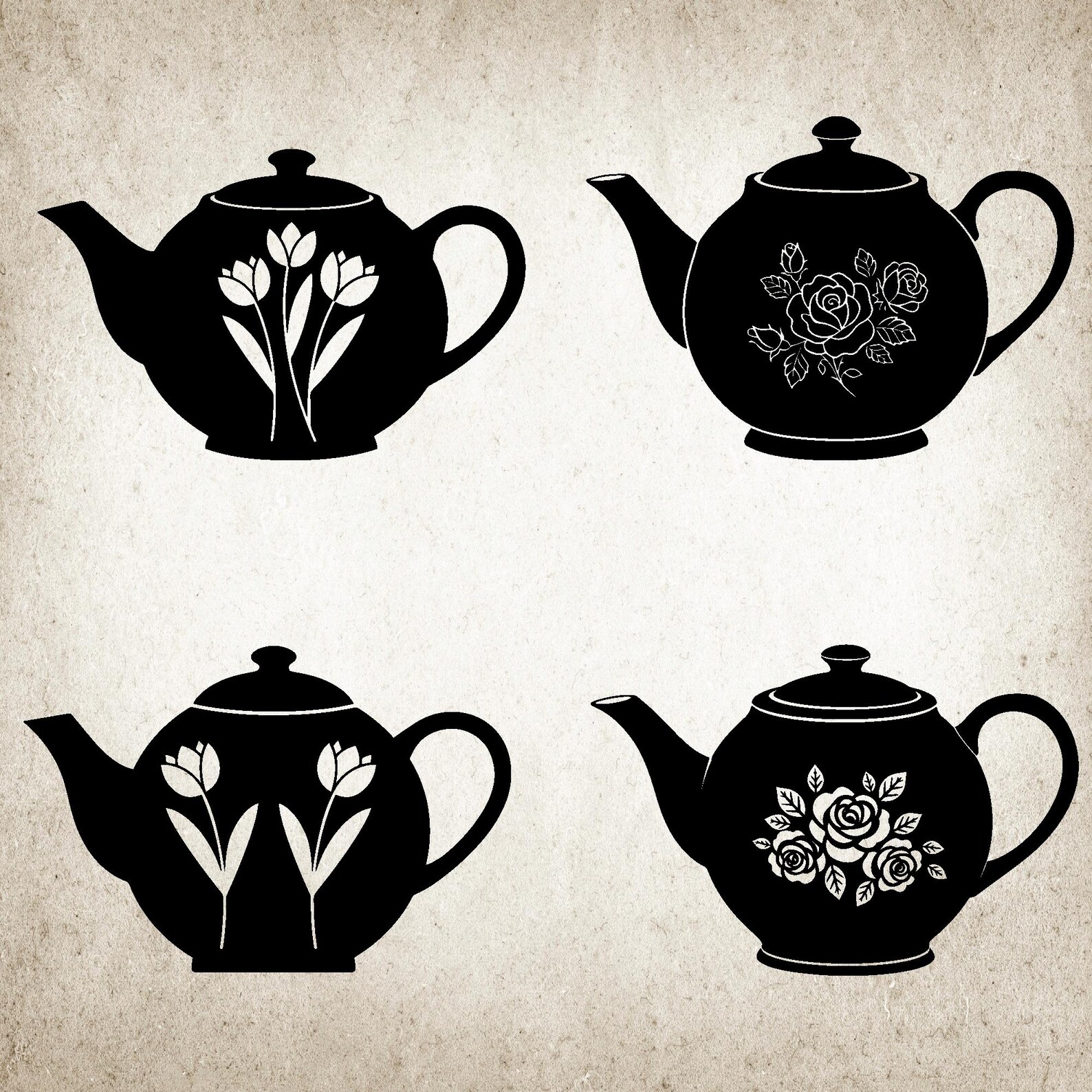 Floral Teapot SVG, Tea Cup SVG, Floral Tea Set SVG Bundle, Vintage ...