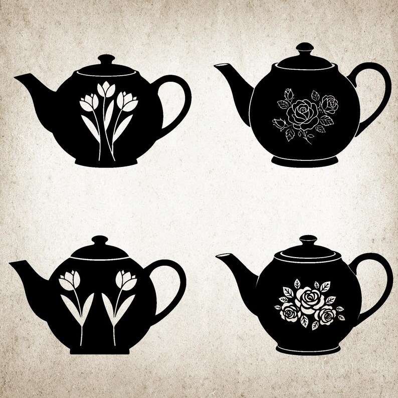 Floral Teapot SVG, Tea Cup SVG, Floral Tea Set SVG Bundle, Vintage ...