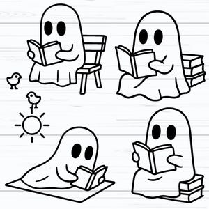 Ghost Reading Books SVG, Cute Ghost Svg, Book Lover Halloween Svg ...