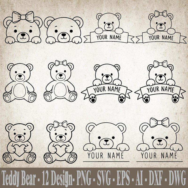 Teddy Bear Svg Name - Etsy