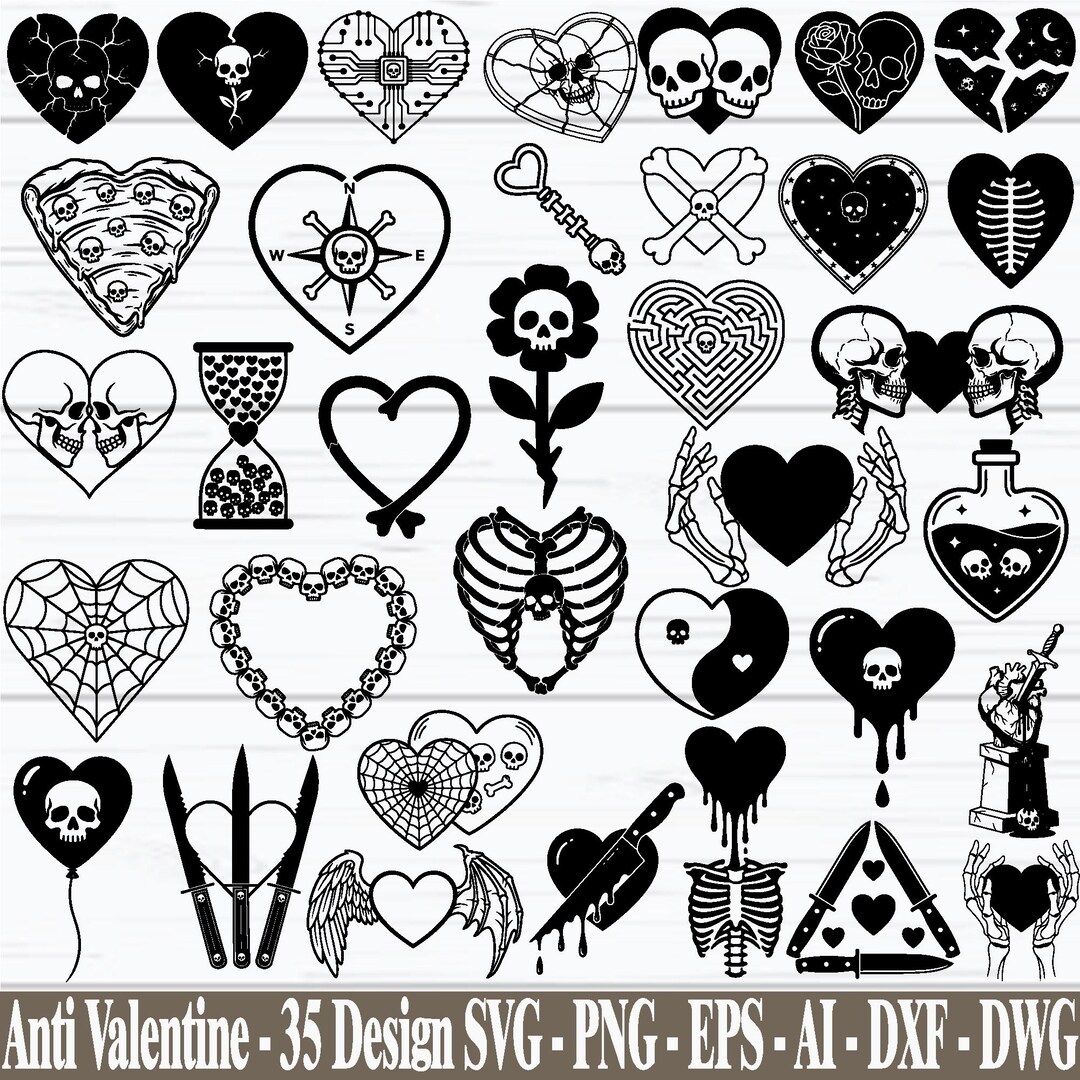 Anti Valentine SVG Bundle, Valentine's Day SVG, Gothic Skull Heart SVG ...