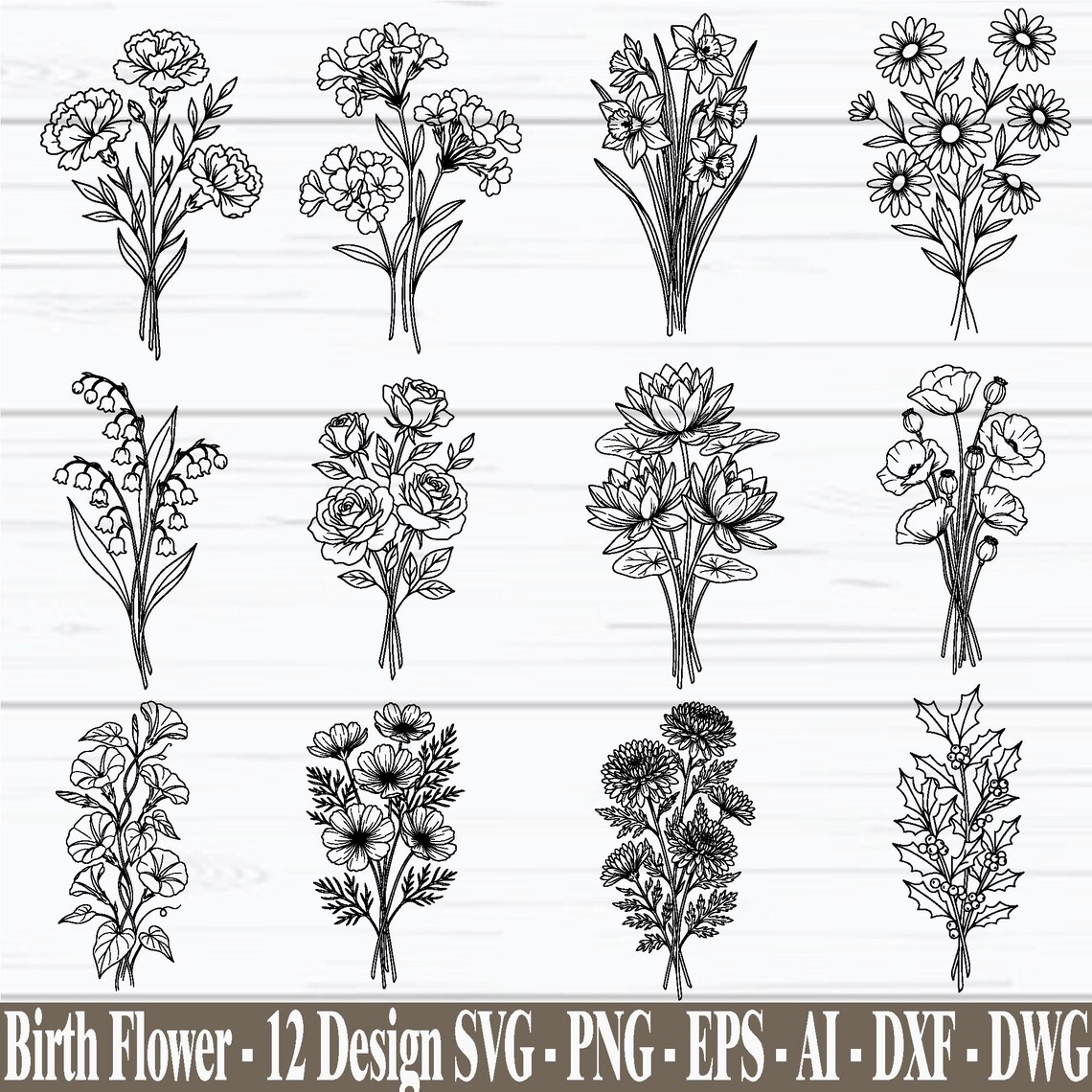 Birth Flower SVG Bundle, Birth Month Svg, Flower Bouquet Svg, Birthday ...
