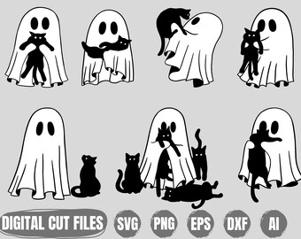 Ghost and Black Cat SVG, Cute Halloween SVG, Boo SVG, Spooky Black Cat ...