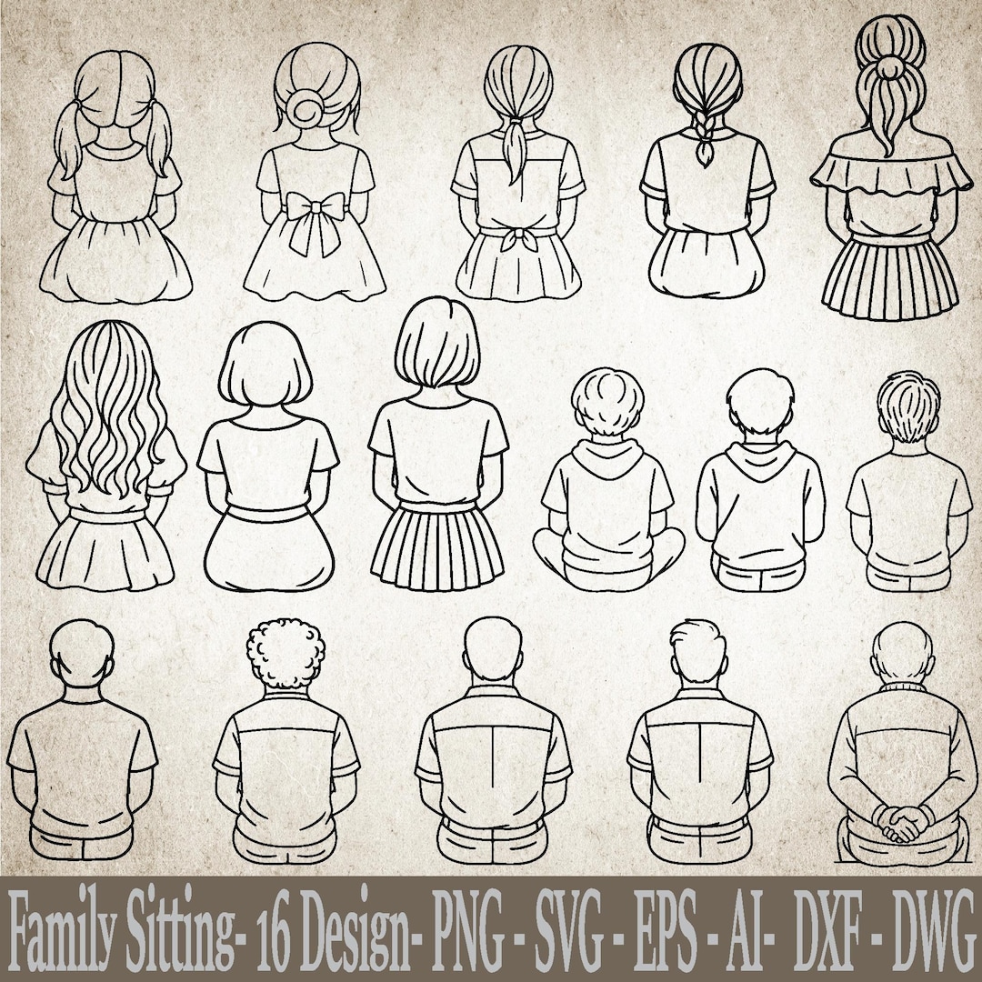 Family Sitting SVG, Big Family SVG, Parents and Kids Outline, Mother's ...