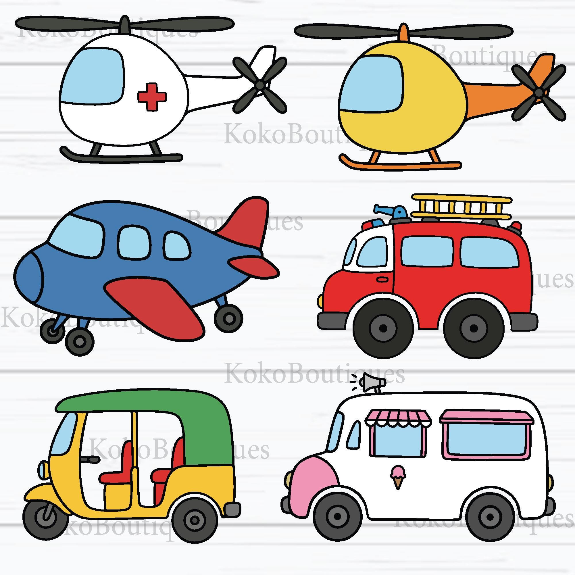 Cute Vehicles SVG Bundle, Transportation Clipart, Construction Truck ...