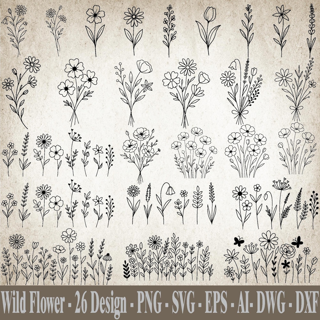 Wildflower SVG Bundle, Flower Meadow Svg, Flower Bouquet Svg ...