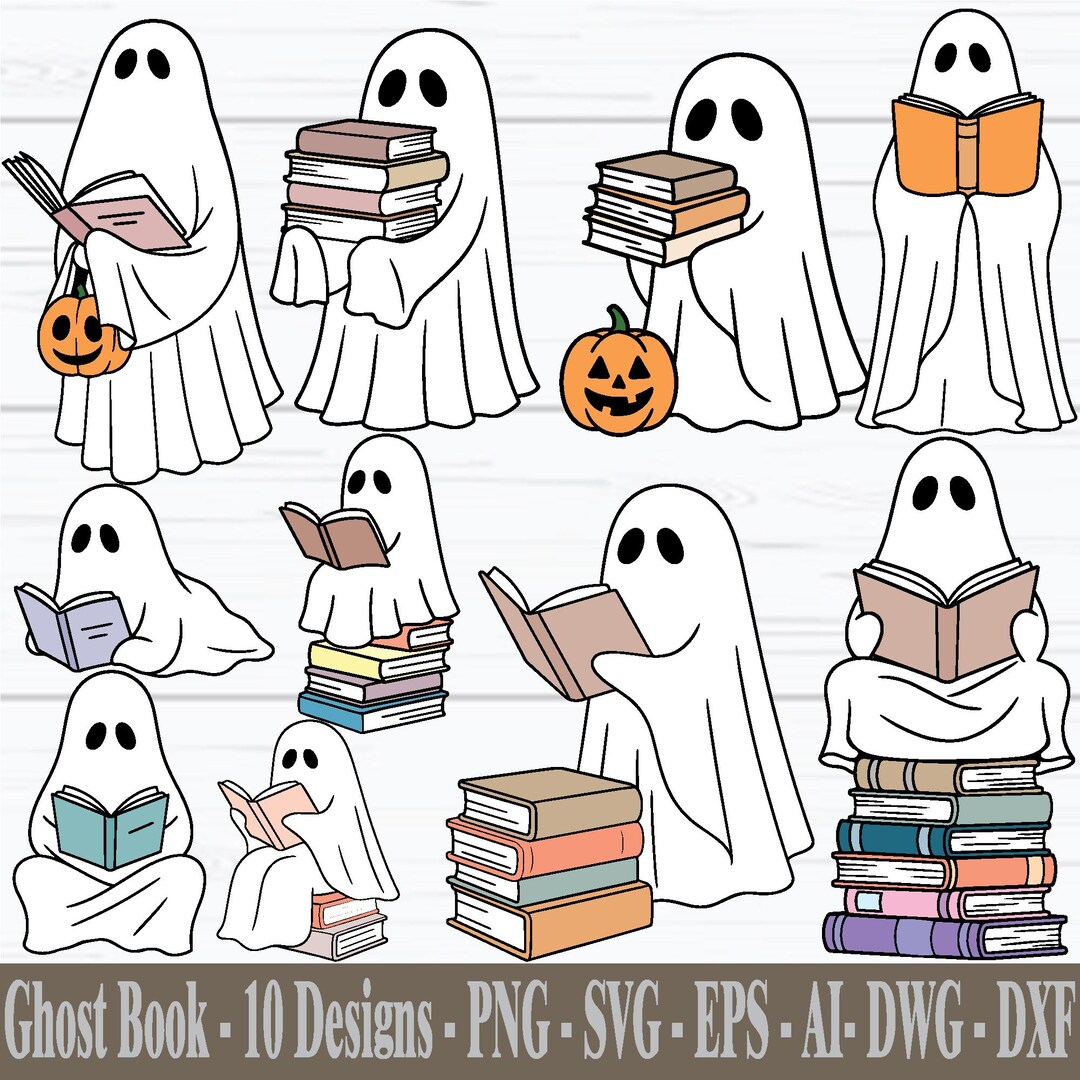 Cute Ghost Book SVG | Ghost Reading Books SVG | Book Lover SVG ...