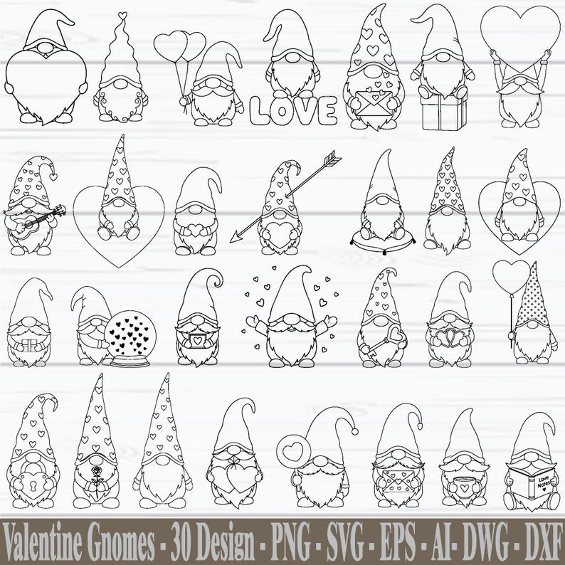 Valentine Gnome SVG Bundle, Love Gnome Designs, Holiday Gnomes ...