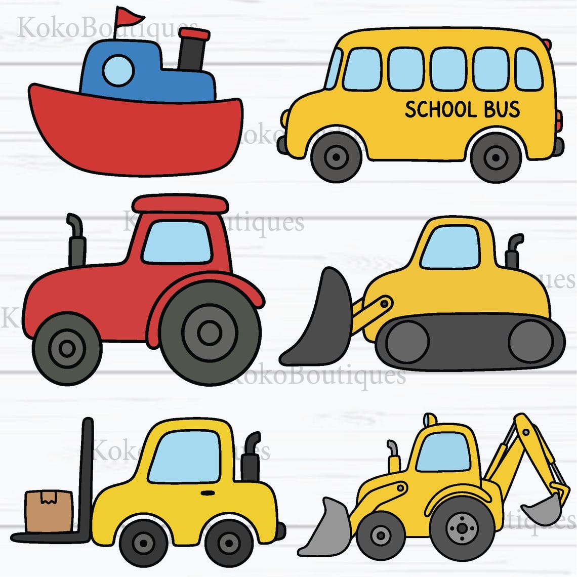 Cute Vehicles SVG Bundle, Transportation Clipart, Construction Truck ...